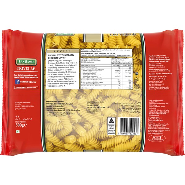 San Remo Trivelle Pasta 500g | Woolworths