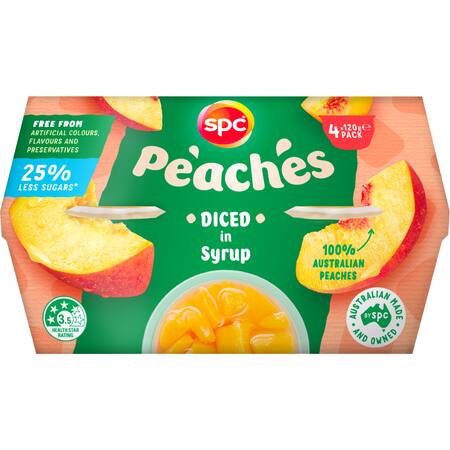 Get SPC Less Sugar Diced Peaches In Juice Fruit Cups 120g x 4 pack ...