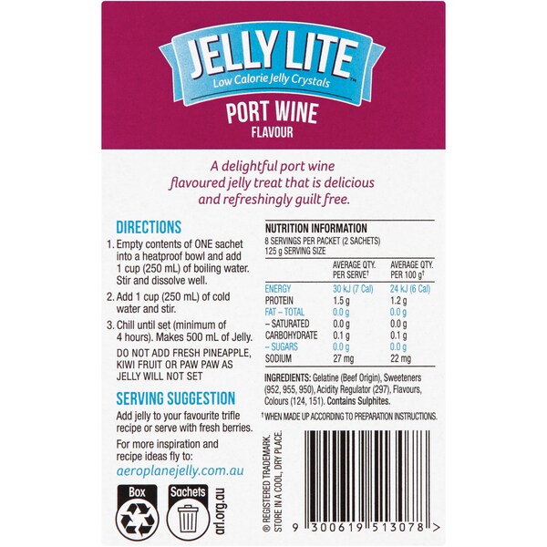 Aeroplane Jelly Lite Port Wine Flavour Low Calorie Jelly Crystals 2x9g ...