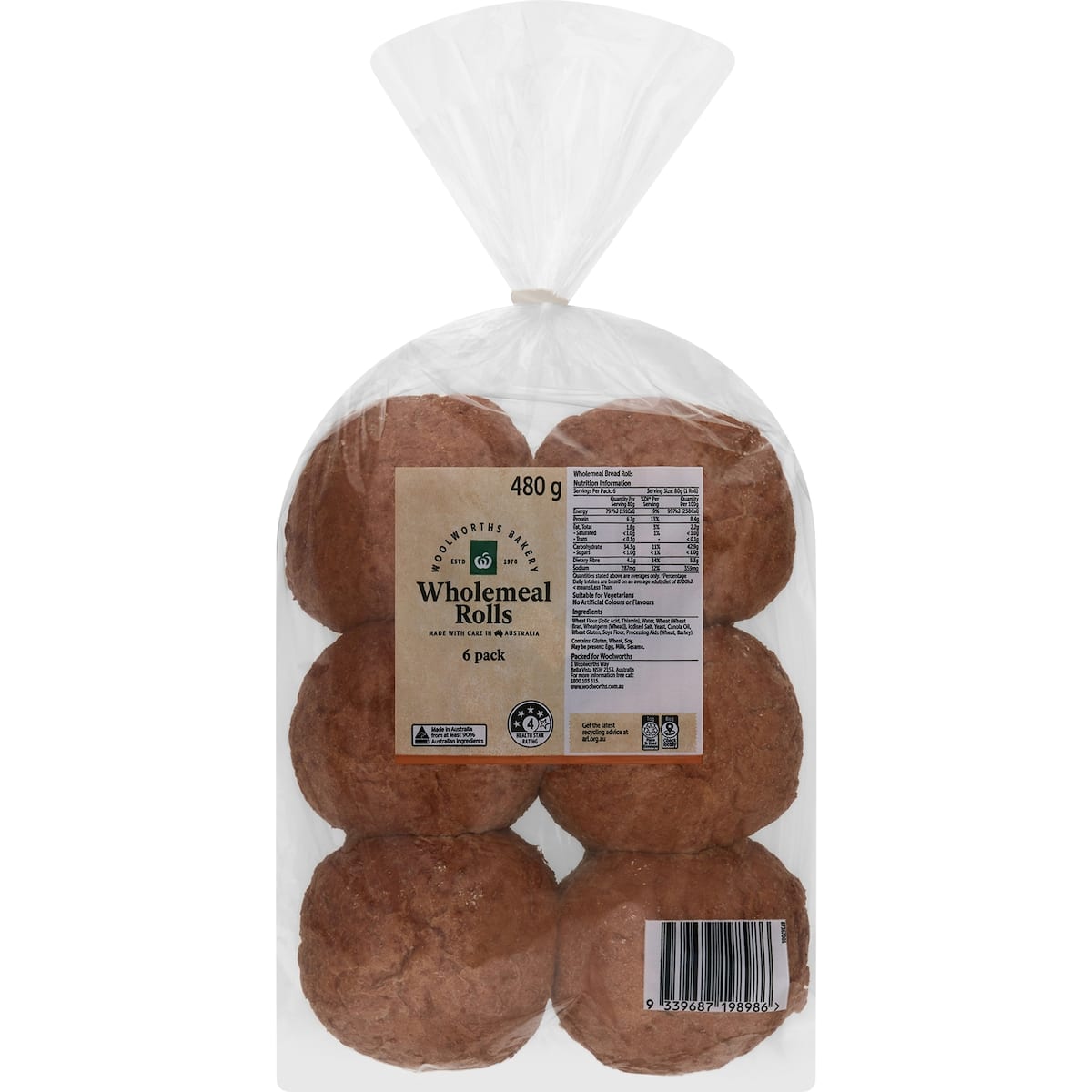 Woolworths Wholemeal Bread Roll 6 Pack | bunch