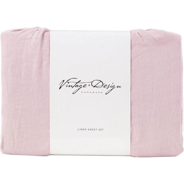Vintage Design Homewares 100% Linen Blush Sheet Set Super King | Woolworths