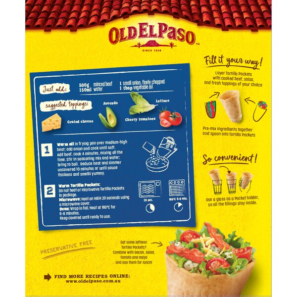Old El Paso Tortilla Pockets Kit Original Mexican Style 375g | Woolworths