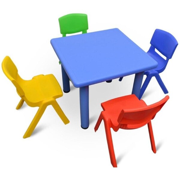 Adjustable Blue Square Kid's Table with 4 Chairs | Woolworths