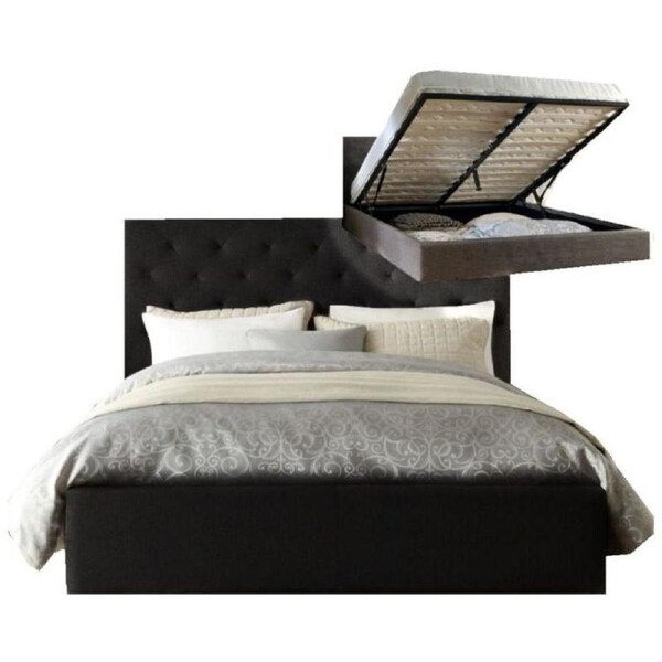 Windsor Queen Fabric Bed Frame w/ Gas Lift Charcoal | Woolworths