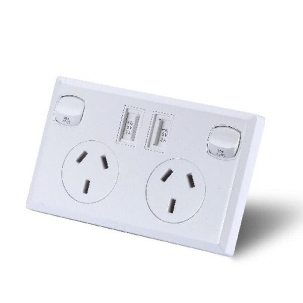 6 x White Double USB GPO Power Point Wall Charger Socket | Woolworths