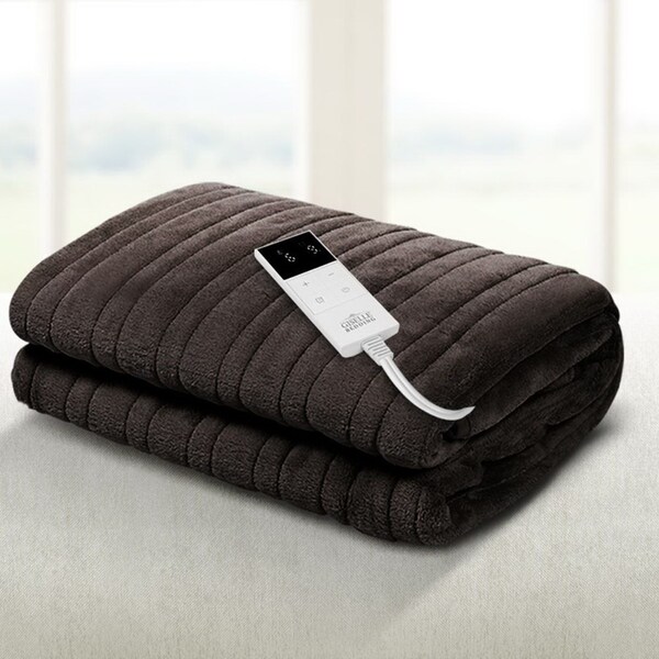 160x130cm Giselle Electric Throw Rug Heated Blanket Fleece Brown ...
