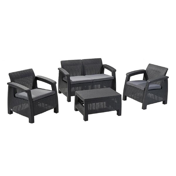 Keter Corfu Outdoor Four Seater Lounge Set (Graphite) | Woolworths