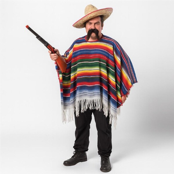 Mens MEXICAN PONCHO Spanish Costume Wild West Cowboy Party Bandit ...