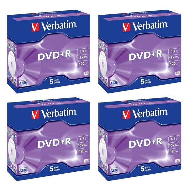 4x 5PK Verbatim DVD+R 4.7GB 16x/120min Blank Discs Data Storage w/ Jewel Cases | Woolworths