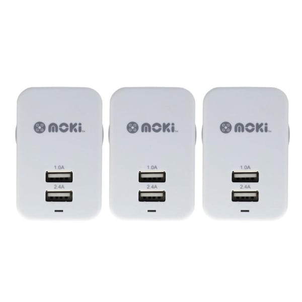 3PK Moki Dual USB Wall Mobile Charger Universal Adaptor Plug Travel ...