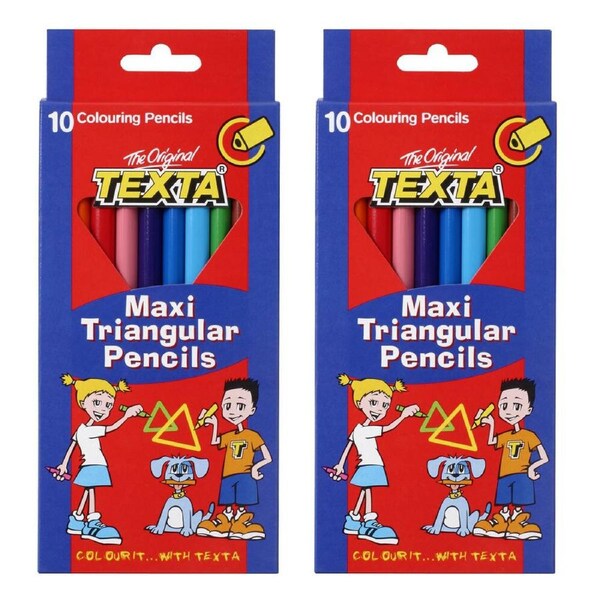 2x 10pc Texta Maxi Triangular Colouring Pencils Drawing Coloured Sketch ...