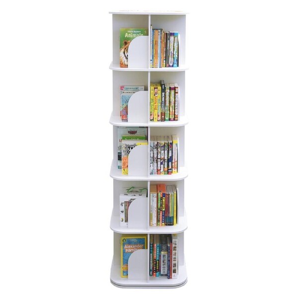 5 Tiers Versatile Square Wooden Rotating Swivel Bookshelf Bookcase ...