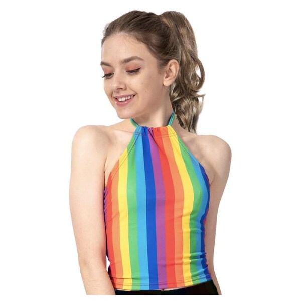 Womens RAINBOW HALTER Top LGBT Gay Lesbian Gay Pride Tank T-Shirt ...