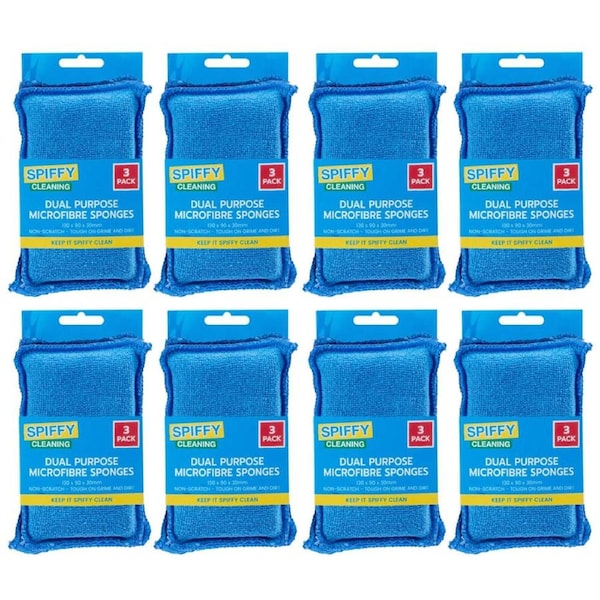 8x 3PK Spiffy Dual Purpose Non Scratch Microfibre Dishwashing Cleaning ...