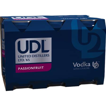 Get UDL Vodka Passionfruit Cans 375mL x 6 pack delivered to your ...
