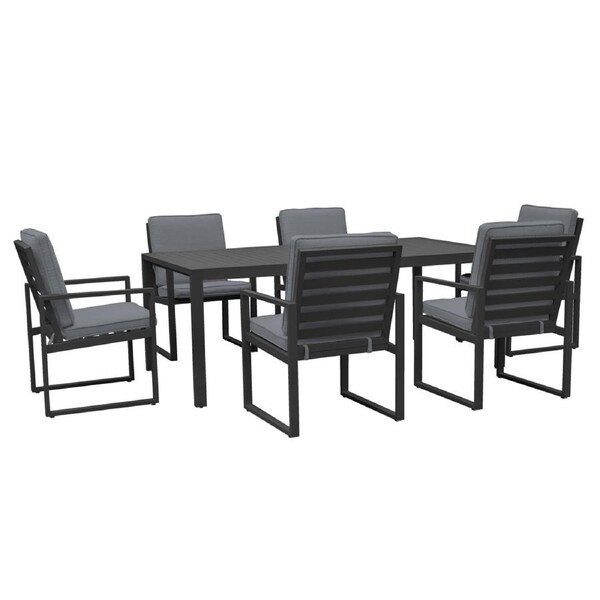 FurnitureOkay Manly 7-Piece Aluminium Outdoor Dining Setting - Charcoal ...