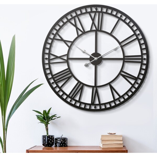 Artiss Wall Clock 80CM Large Roman Numerals Round Metal Luxury Wall ...