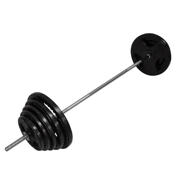 123kg Ez Grip Cast Iron Barbell Weight Set - 180cm Bar + 115kg Iron ...