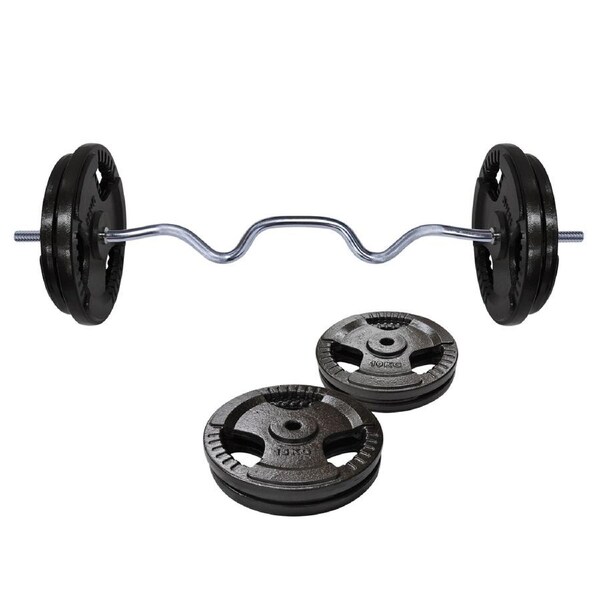 Total 55kg -120cm Super Curl Barbell Bar Weight Set + Cast Iron Weight ...