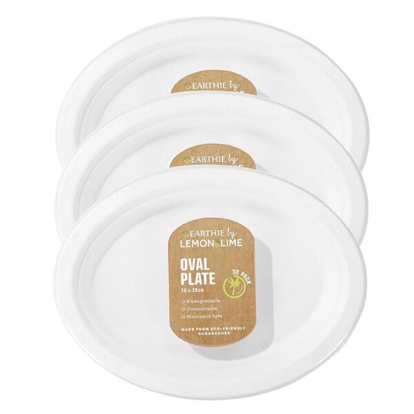 90pc Lemon & Lime Eco/Biodegradable/Compostable Disposable 26cm Oval ...