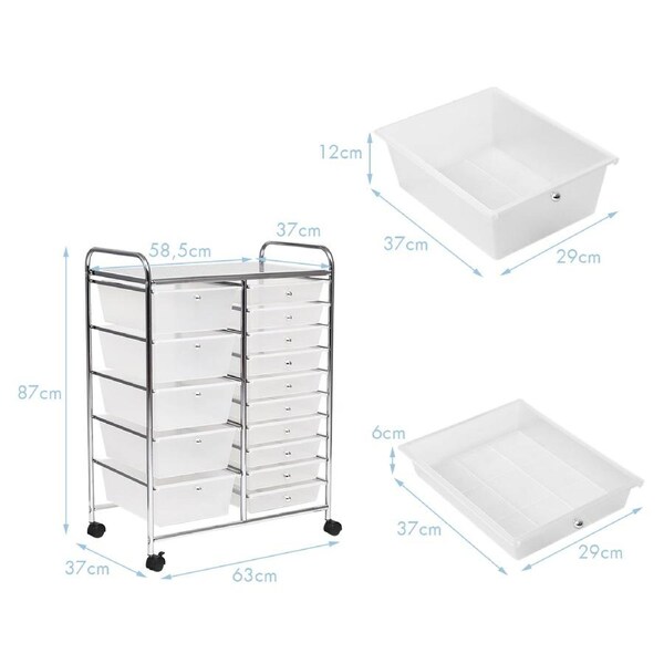 Costway 15 Drawers Storage Trolley Cart Office Filing Cabinet Kitchen ...