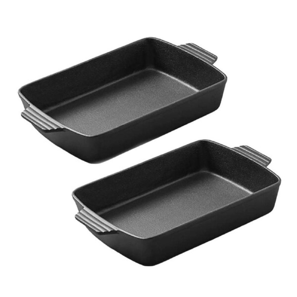 SOGA 2X 38cm Cast Iron Rectangle Bread Cake Baking Dish Lasagna ...