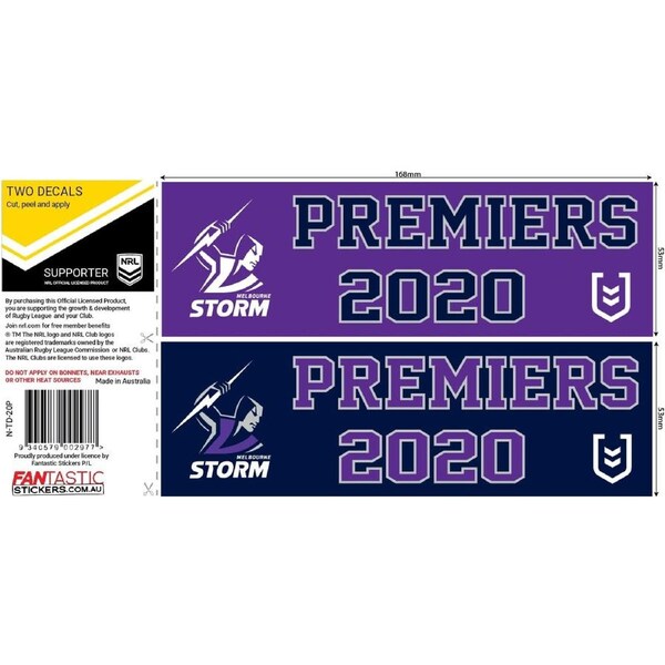 Melbourne Storm NRL 2 x Bumper Decal Sticker 2020 Premiers Premiership ...