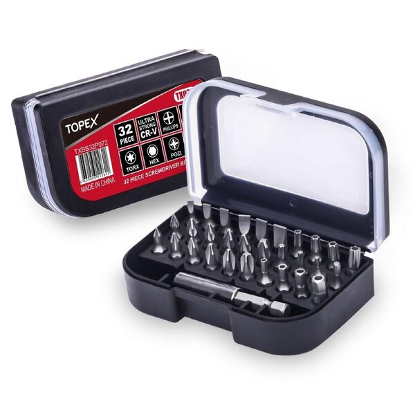 TOPEX 32-Piece CR-V Security Screwdriver Bit Set with Belt Clip ...