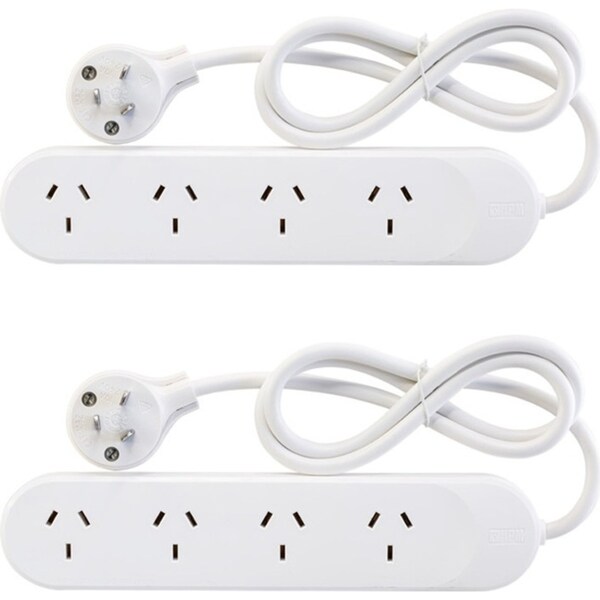 2x HPM 4-Way Outlet 2400W 10A 240V Powerboard 1m Power Cord 4 Outlets ...