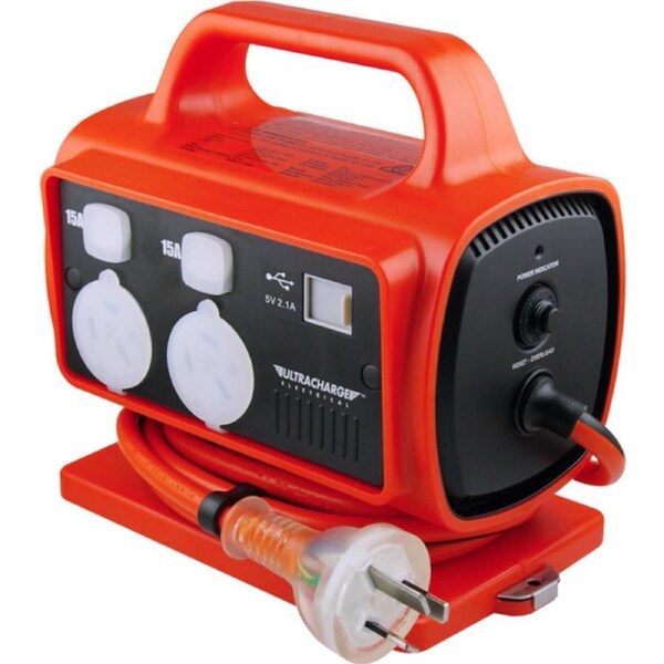 Ultracharge 10A/15A Sockets Plug RCD Portable Power Block w/ 1.8m Cable ...