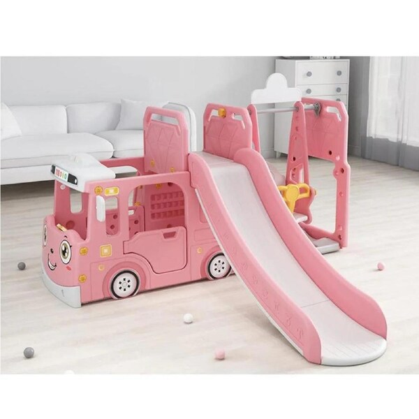 ALL 4 KIDS Lucas Baby Slider and Swing Play Center with Bus - Pink ...