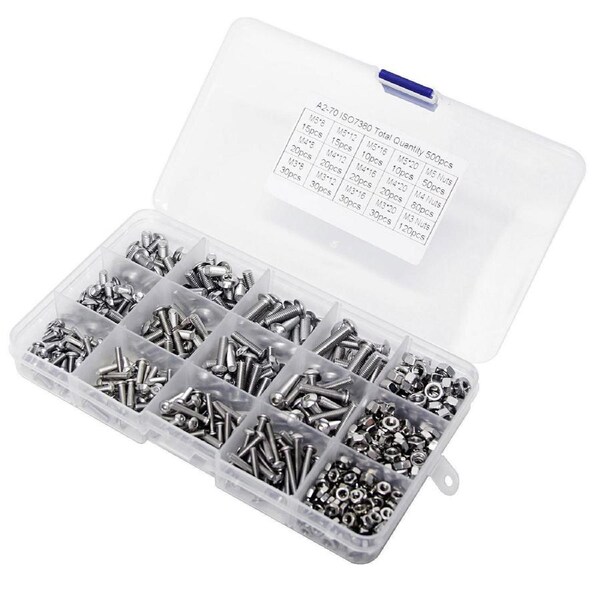 Ozoffer 500pc M3 M4 M5 304 Stainless Steel Hex Socket Button Head Bolts Screws Nuts Kit | Woolworths