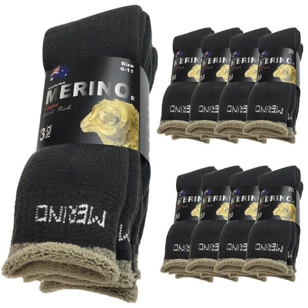 9 Pairs MERINO WOOL SOCKS Mens Heavy Duty Premium Thick Work Socks ...