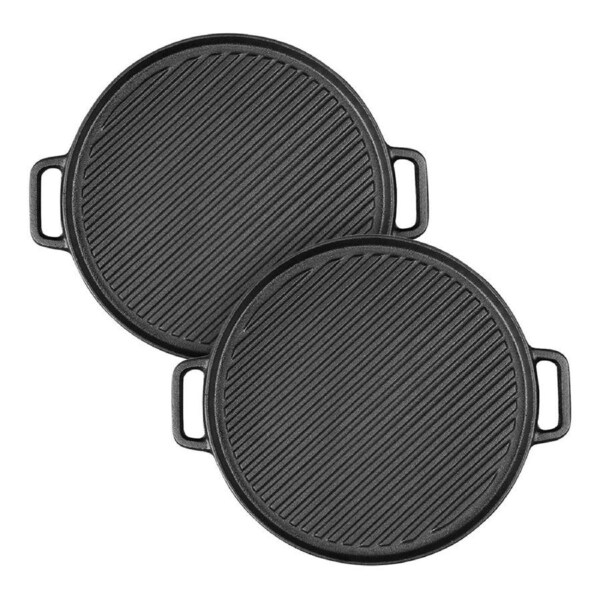 SOGA 2X 30cm Round Cast Iron Ribbed BBQ Pan Skillet Steak Sizzle ...
