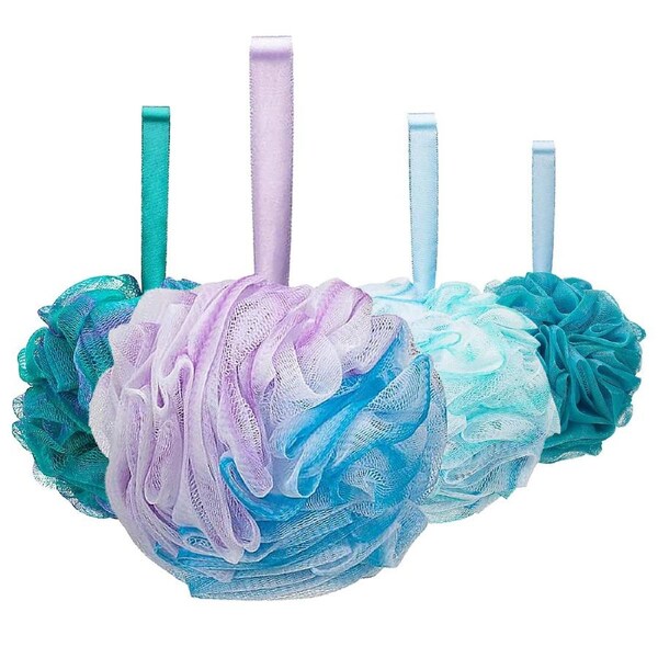 4x Mermaid Loofah Sponge Exfoliating Bath Puff Soft Ball Body Wash ...