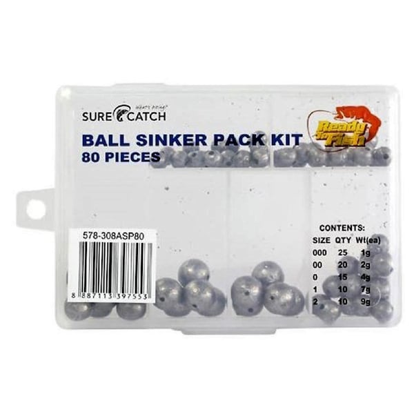 80 Ball Sinkers in Tackle Box - Surecatch Assorted Ball Sinker Pack ...