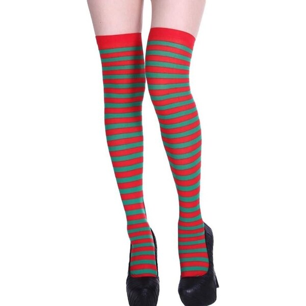 Christmas Over The Knee Socks Red Green Xmas Candy Cane Striped Socks ...