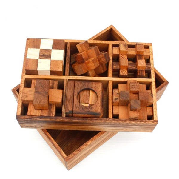 6 unique hand made wooden Puzzles in a Deluxe Gift Box Set-for kids or ...
