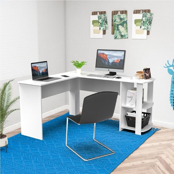 Advwin 140cm L Shaped Computer Desk Corner Study Table Shelf Home ...