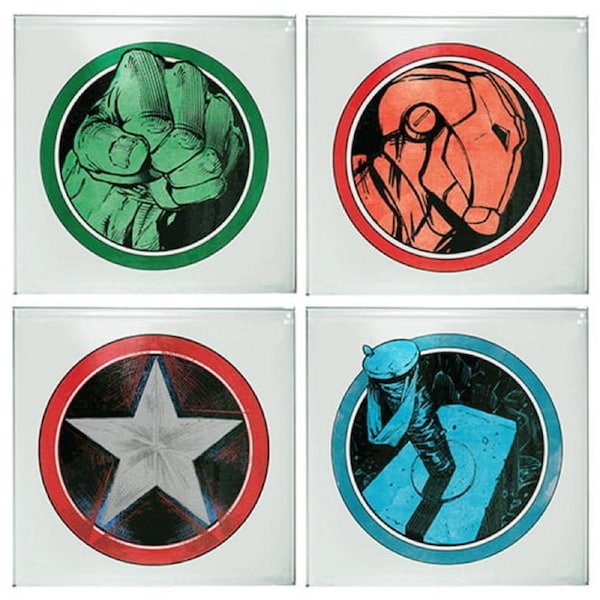 Marvel Comics Glass Coasters Iron Man Thor Captain America Hulk ...