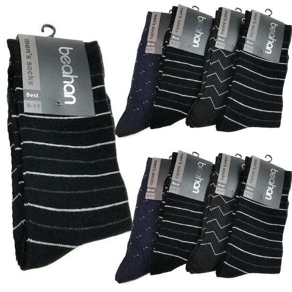9 Pairs COTTON BUSINESS SOCKS Mens Dress Crew Plain Work Casual BULK ...