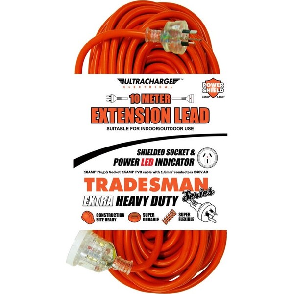 Ultracharge Tradesman 10m Heavy Duty Extension Lead/Cord 10Amp Outdoor ...