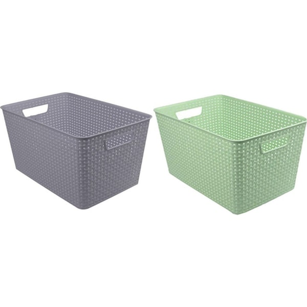 2x Boxsweden Basket Woven Pattern 28.5cm w/ Handles Storage Organiser ...