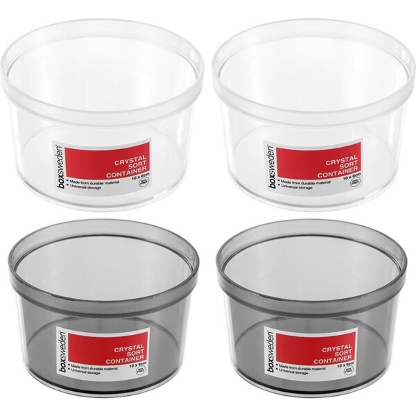 4x Boxsweden Crystal Round Sort Container 10X6cm Home Storage Organiser ...
