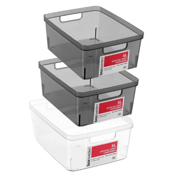 3PK Boxsweden Crystal 5L Sort Container 25cm w/ Handle Storage ...