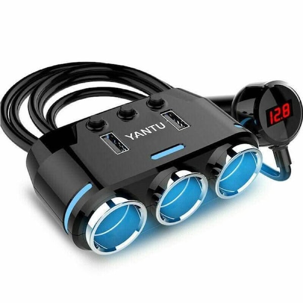 Car Charger Cigarette Lighter 3 Port Power Adapter Socket + Dual USB ...