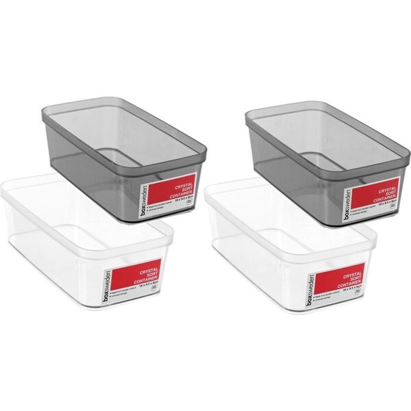 4x Boxsweden Crystal Sort Container 18cm Home Office Storage Organiser ...