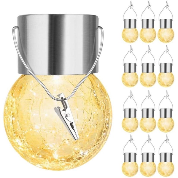 Catzon 12-Pack Cracked Glass Ball Light Hanging Solar Lights Outdoor ...
