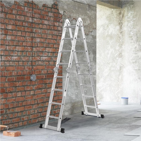 Traderight 4.7m Aluminium Folding Ladder 8-Step Extension Platform ...