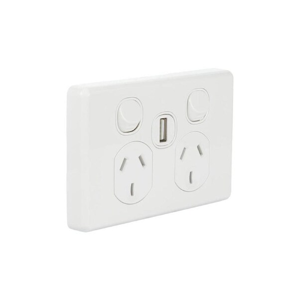 Clipsal C2025USBC-WE - Double Power Point With 1.2A USB White (Classic ...